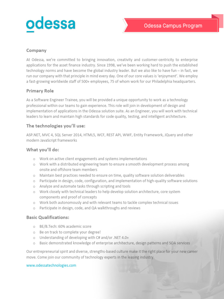Odessa SoftwareEngineerTrainee | PDF