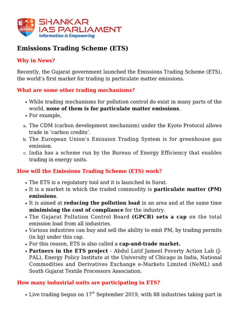 Emissions Trading Scheme Ets | PDF | Emissions Trading | Climate Change