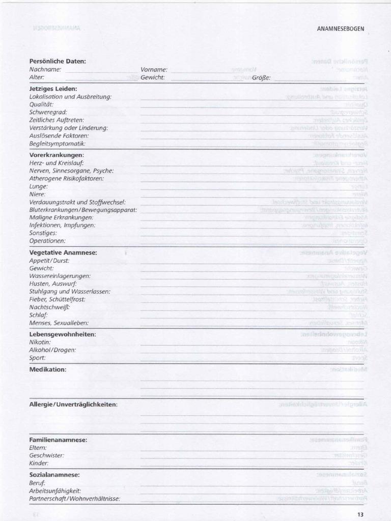 Anamnesebogen | PDF