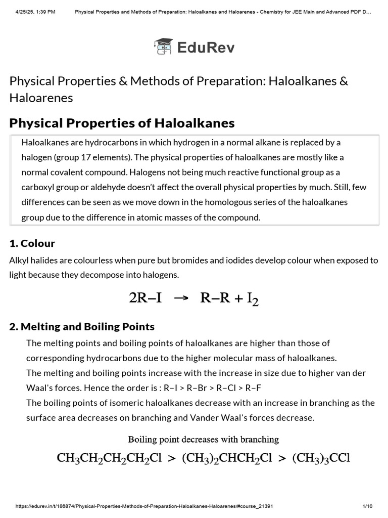 Physical Properties and Methods of Preparation_ Haloalkanes and Haloarenes - Chemistry for JEE ...