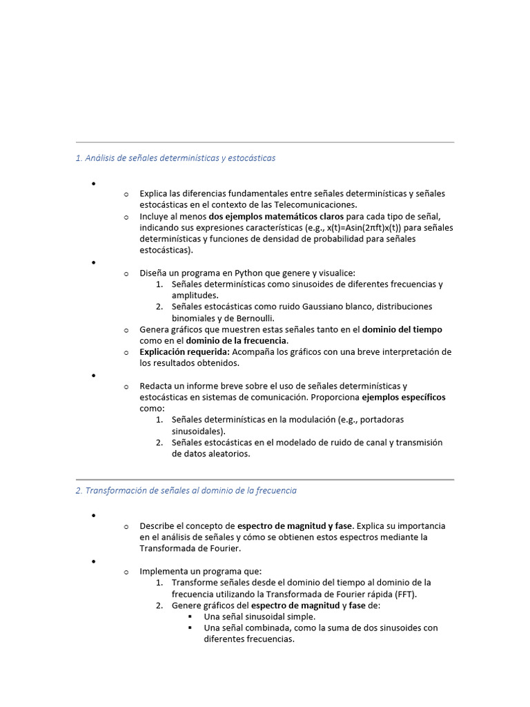 Proyecto Integrador. Telecomunicaciones. Realizar en Grupos de 3 o 4 ...