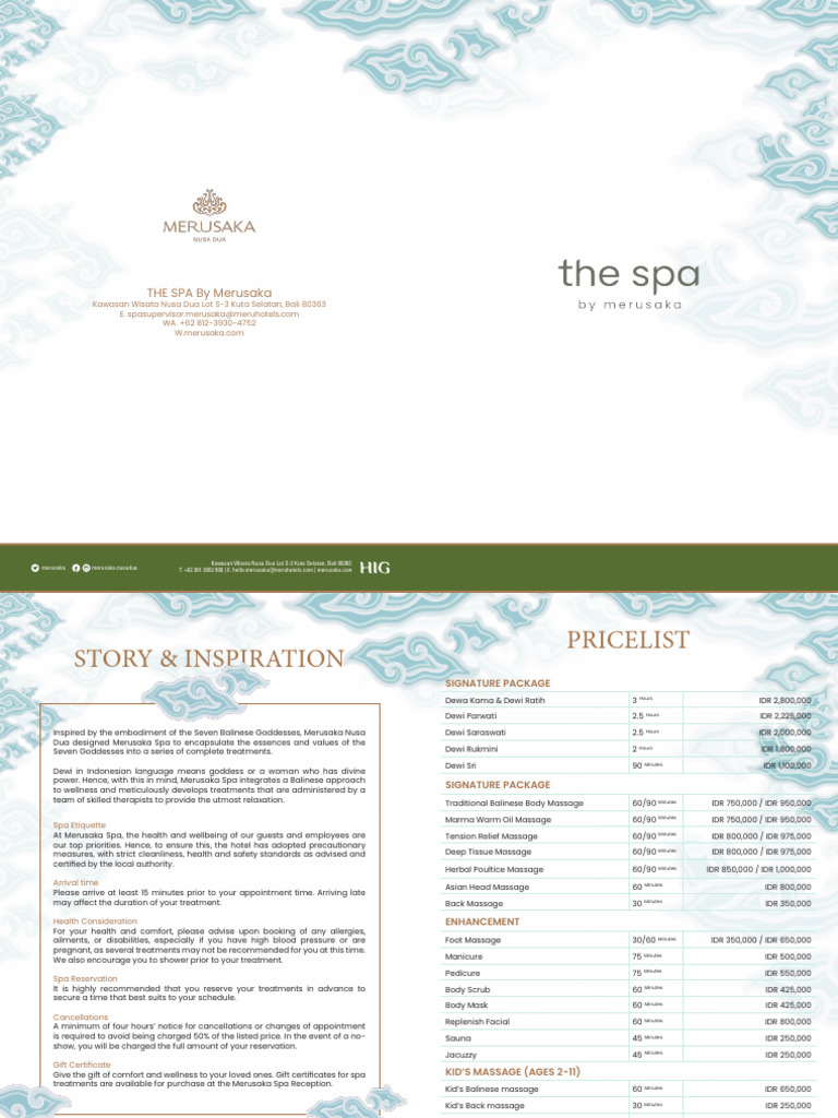 The Spa by Merusaka Spa Menu | PDF | Massage | Indonesian Rupiah