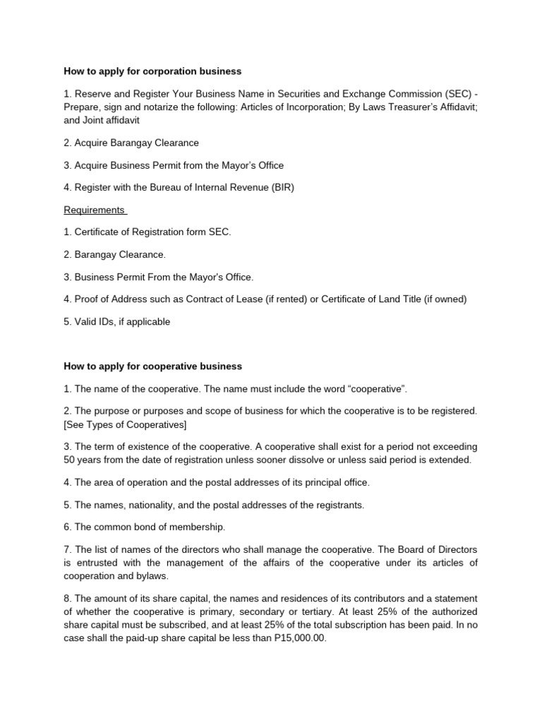 How To Apply For Corporation Business | PDF