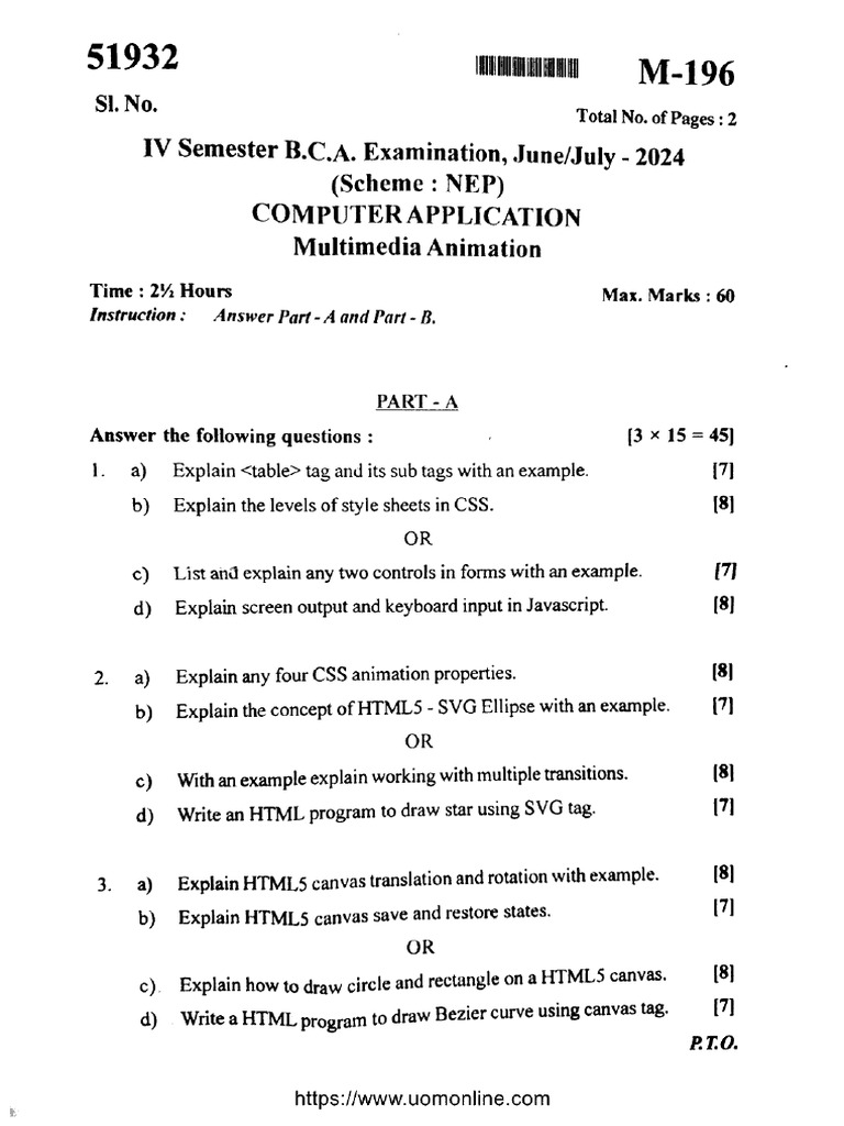 Bca 4 Sem Computer Application Multimedia Animation M 196 Jul 2024 | PDF