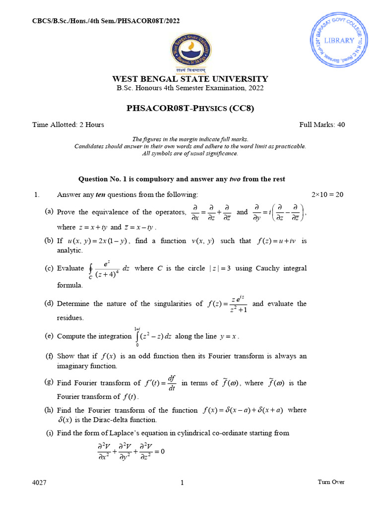 Physics (Hons) Question (WBSU) SEM4 PHSA 2019-22 Library | PDF | Amplifier | Operational Amplifier