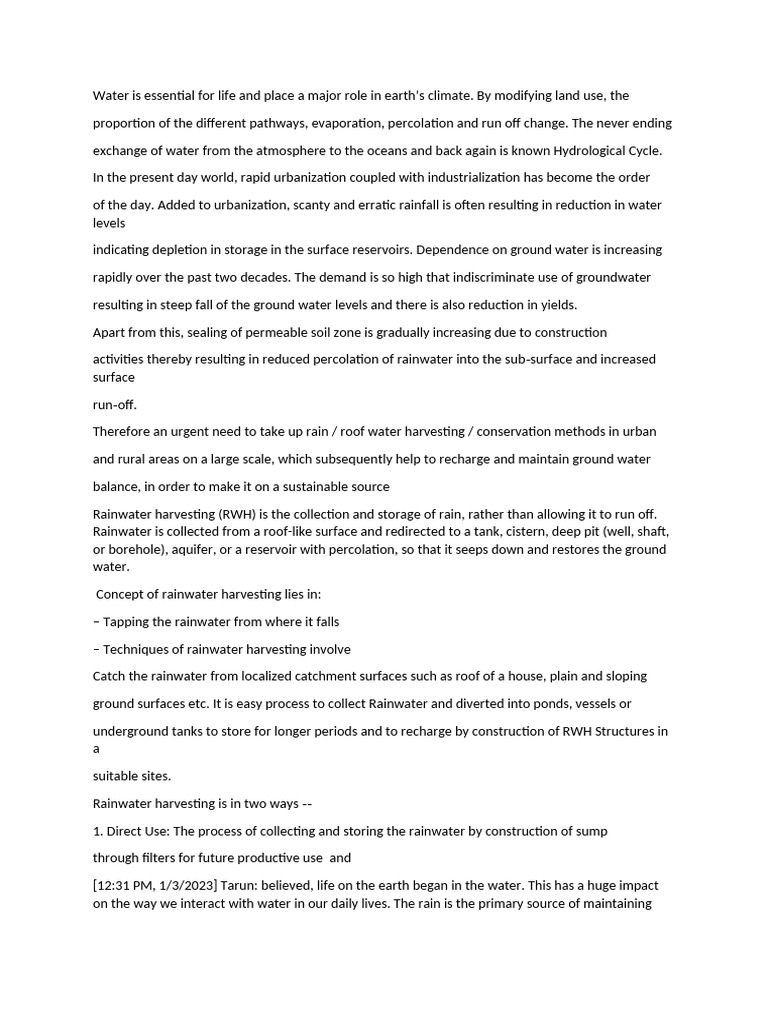Water Is Essential For Life and Place A Major Role in Earth | PDF ...