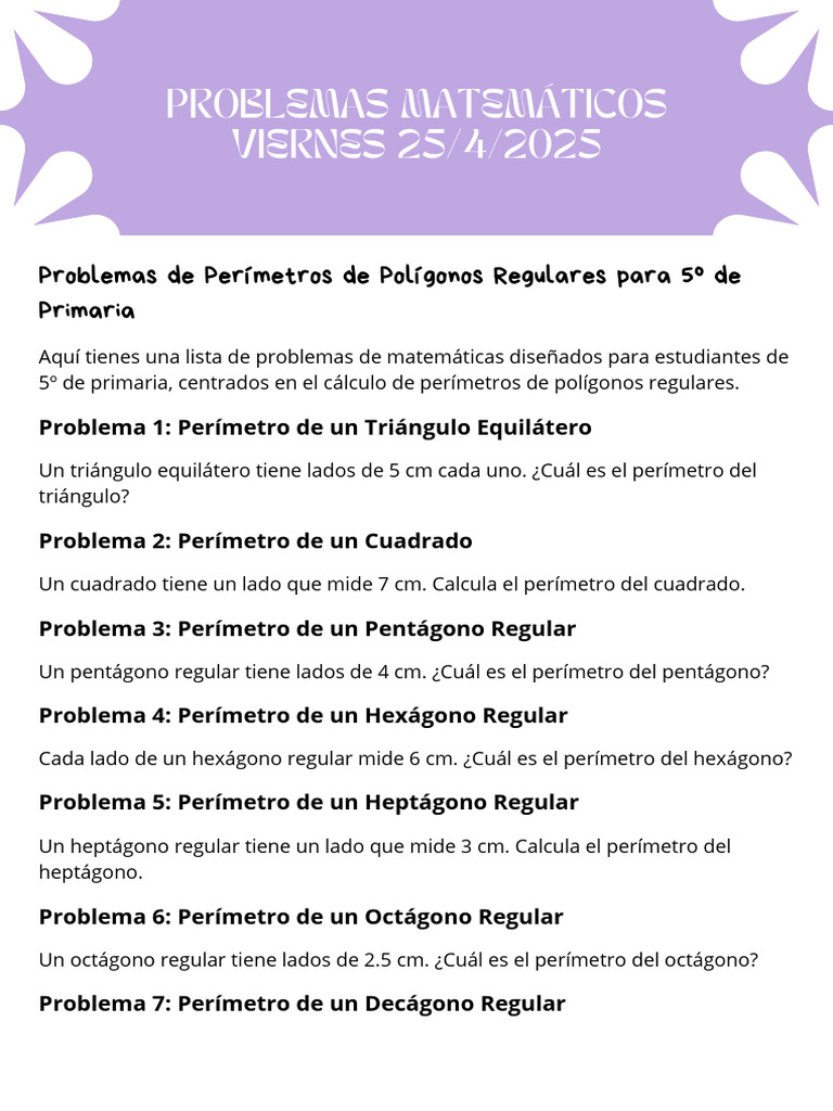 Perímetros de Polígonos para 5º Primaria | PDF