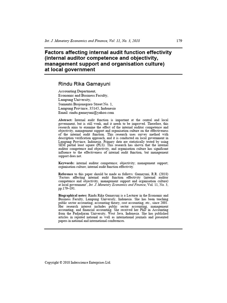 Factors Affecting Internal Audit Functio | PDF | Internal Audit | Audit