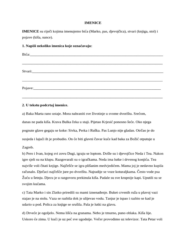 Pripremna Imenice, Glagoli | PDF