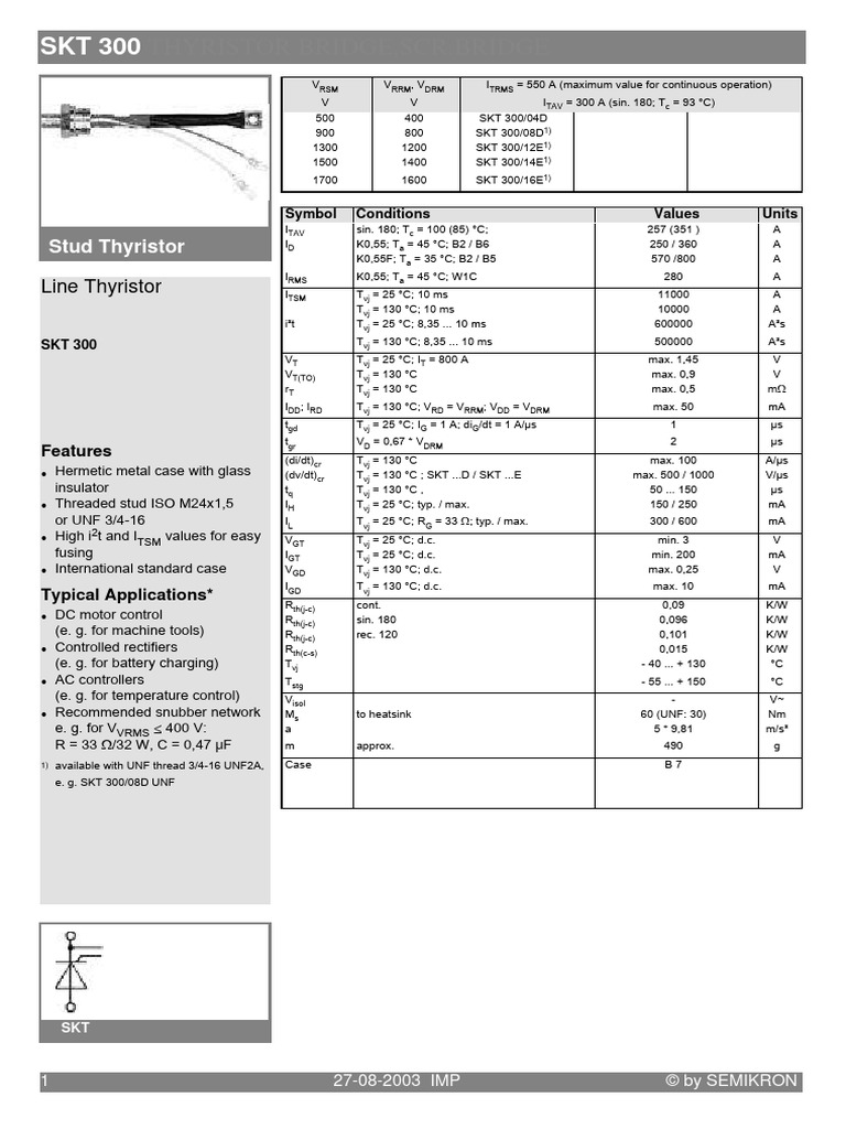 Semikron Datasheet Skt 300 01239071 | PDF | Rectifier | Power Engineering