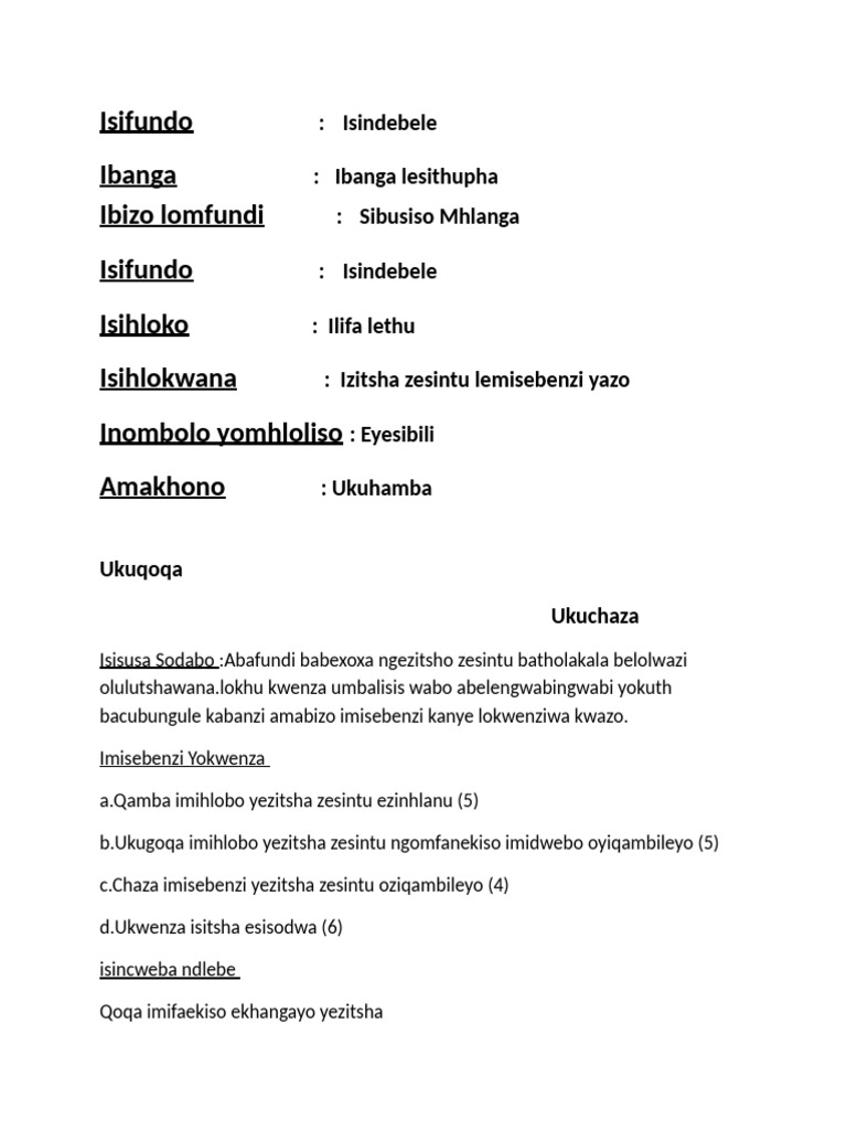 Izitsha Zesintu Nezisebenzi Zazo | PDF