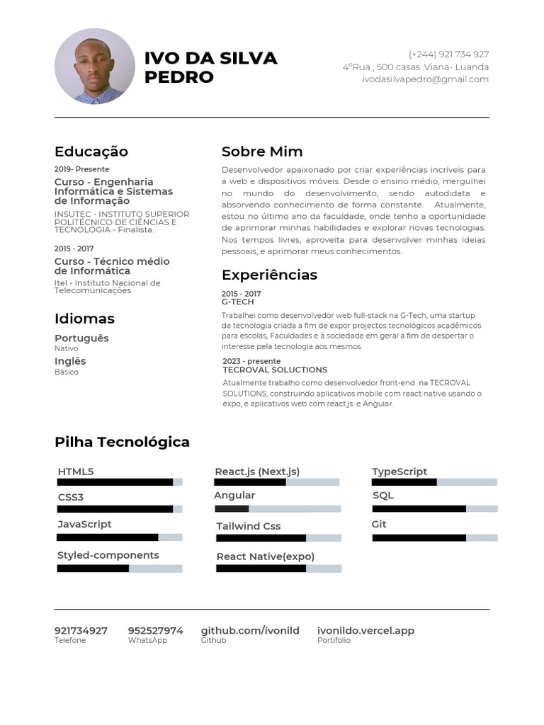 CV de Desenvolvedor Full-Stack | PDF | Aplicativo para celular ...