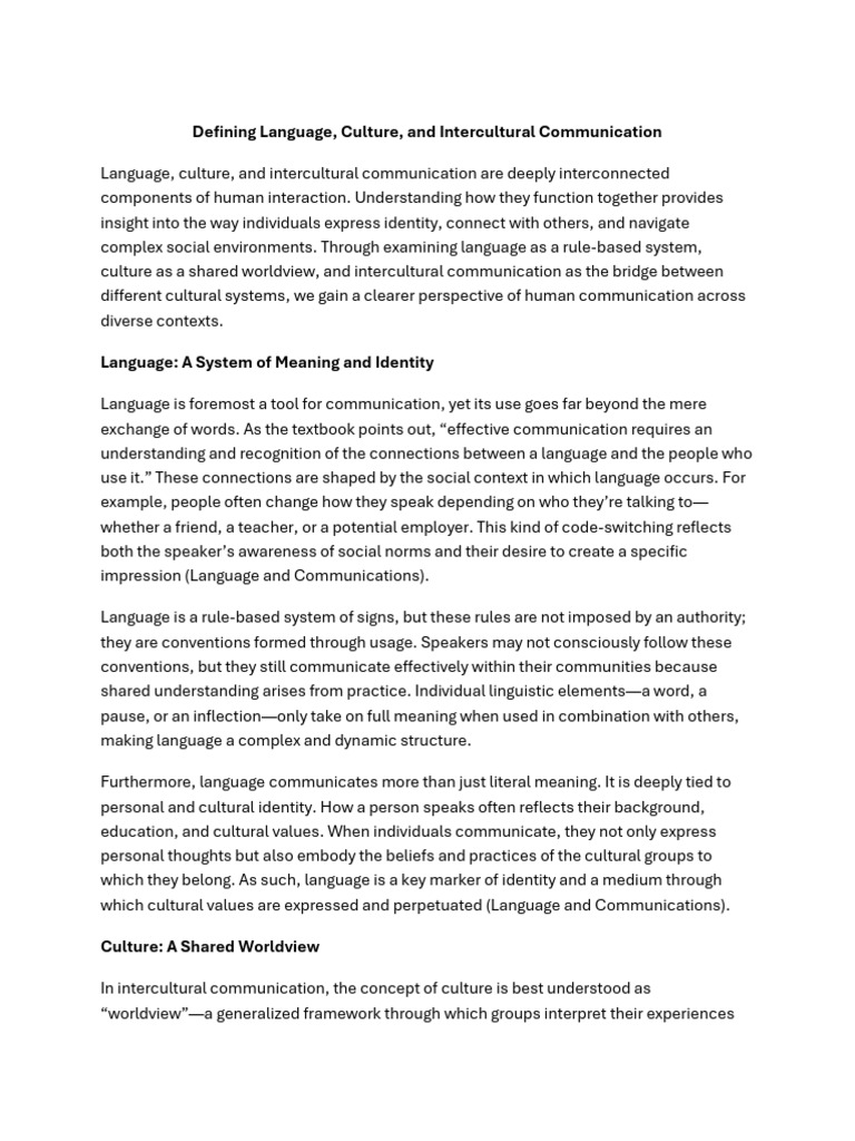 Defining Language and Culture | PDF | Cross Cultural Communication ...