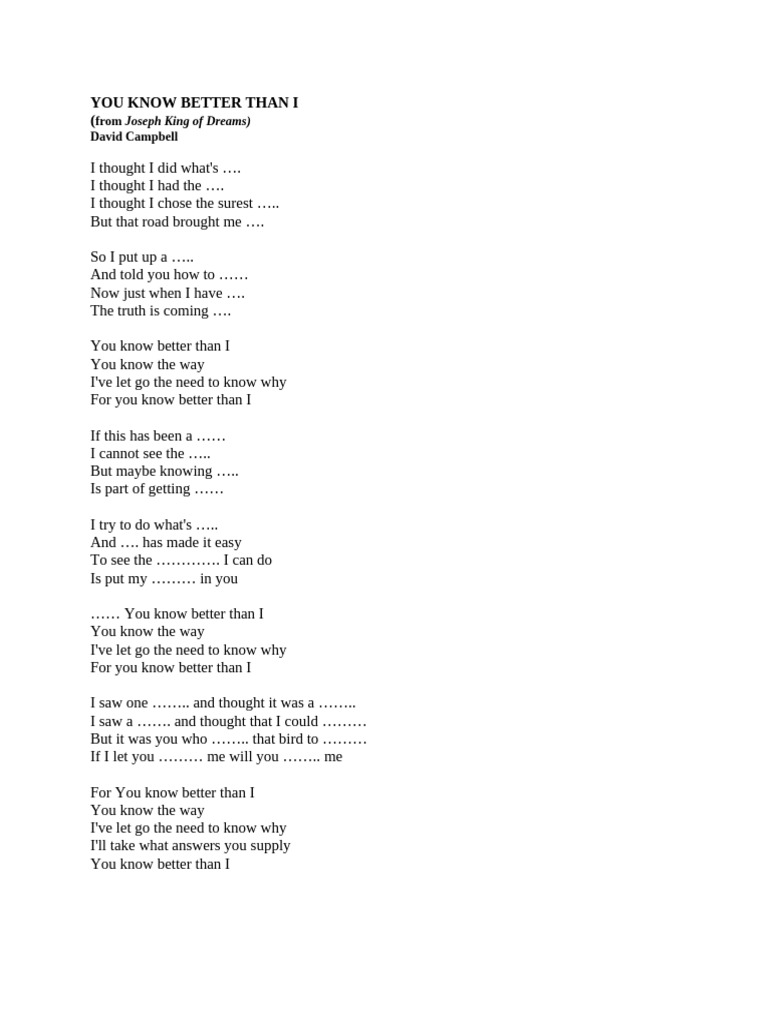 You Know Better Than I | PDF