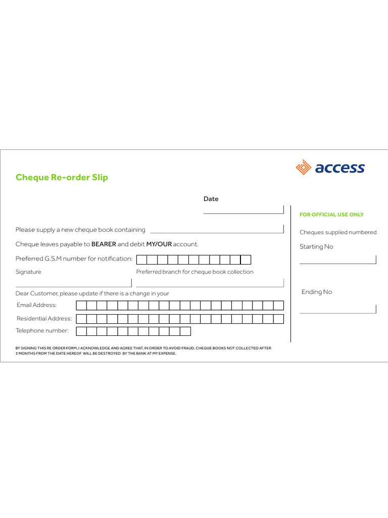 Cheque Book Reorder Form | PDF