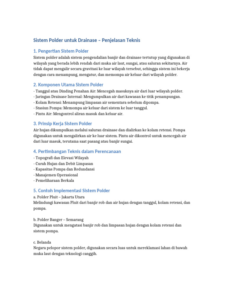 Sistem Polder: Solusi Drainase Efektif | PDF