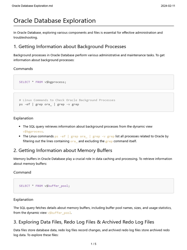 Oracle Database Exploration | PDF | Cache (Computing) | Databases