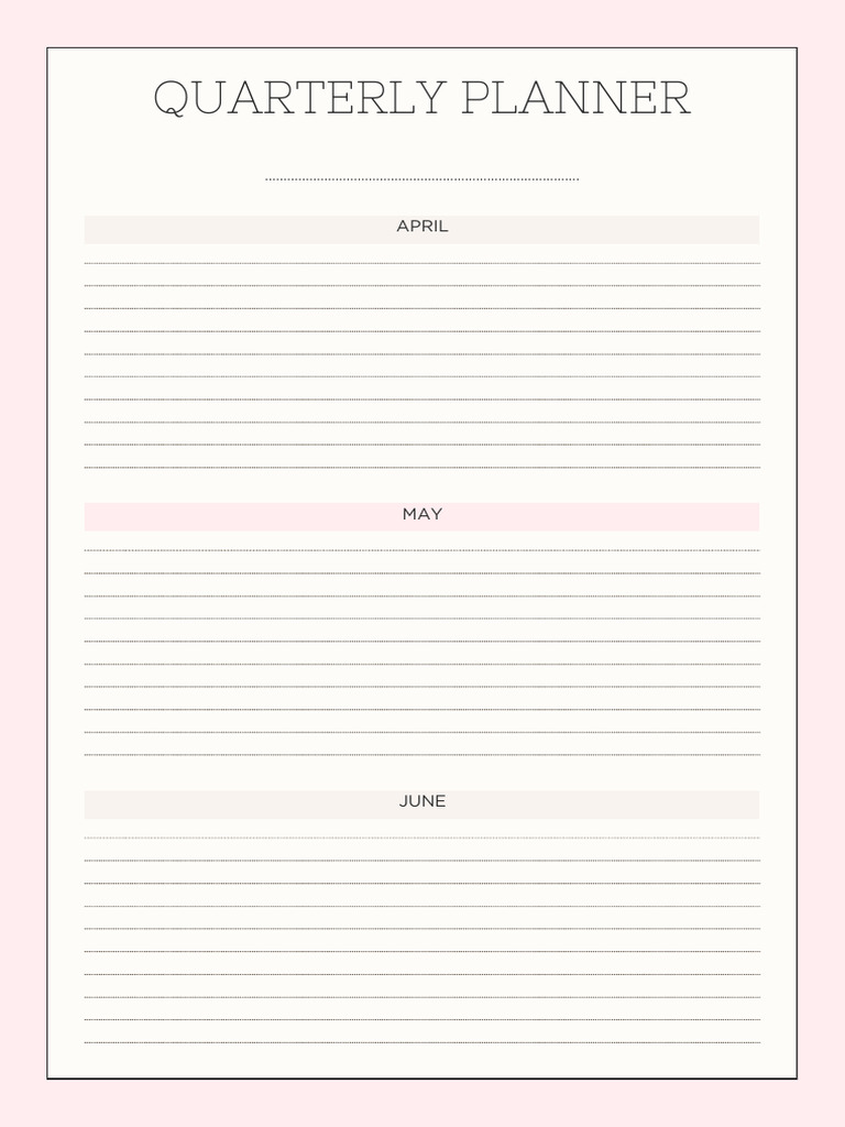 Pink Simple Bordered General Quarterly Monthly Planner | PDF