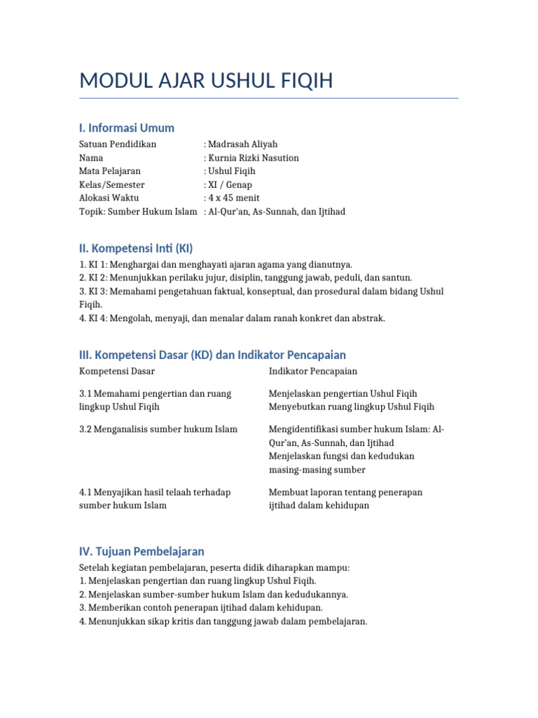 Modul Ajar Ushul Fiqih | PDF