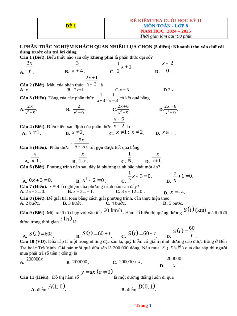 BỘ 15 ĐỀ KIỂM TRA CUỐI KÌ 2 TOÁN 8 CTM 2025 | PDF