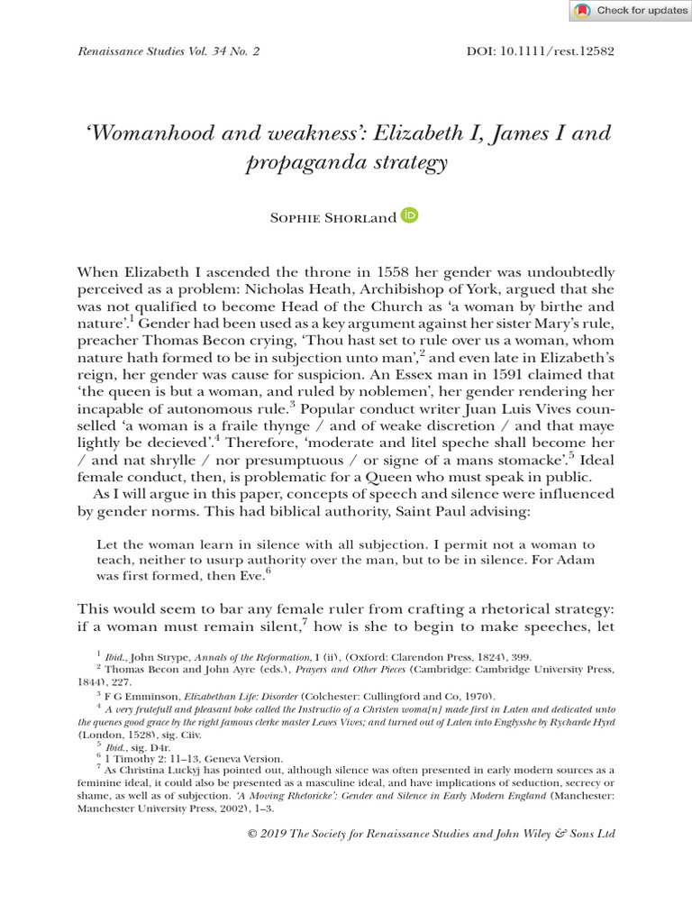 Renaissance Studies - 2019 - Shorland - Womanhood and Weakness ...