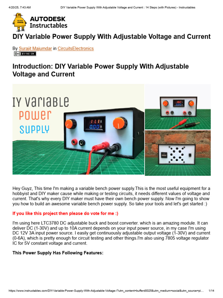 DIY Adjustable Voltage & Current Supply | PDF | Power Supply ...