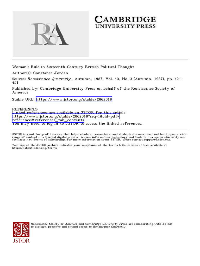 Woman's Rule in Sixteenth-Century British Political Thought' | PDF ...