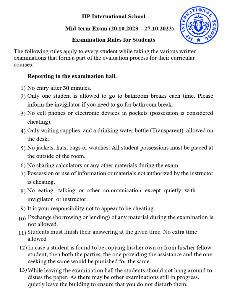Mid-term Exam Rules for Students | PDF