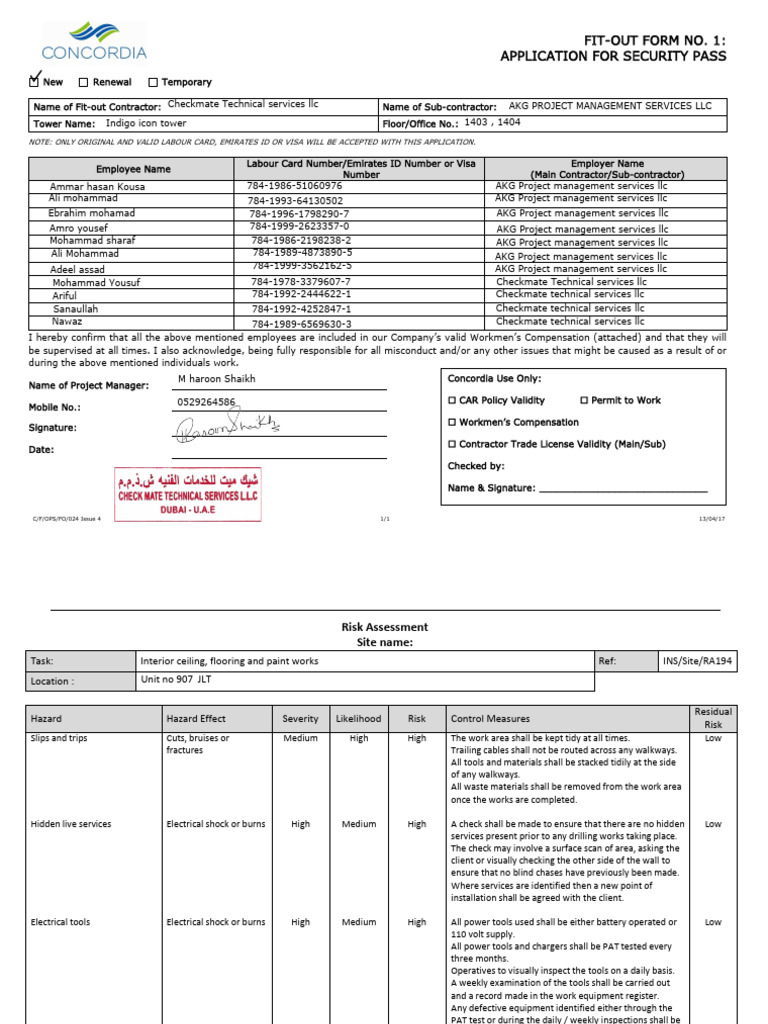 Application For Security Pass | PDF | Safety | Occupational Safety And Health