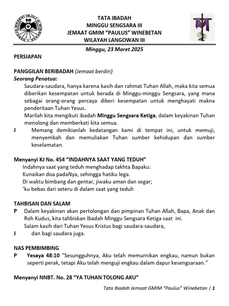 Tata Ibadah Minggu Sengsara III GMIM | PDF