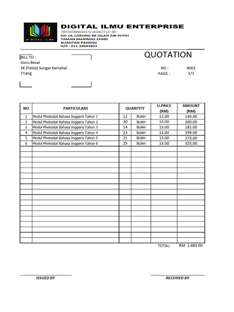 SK SG Kemahal Modul English Quotation | PDF