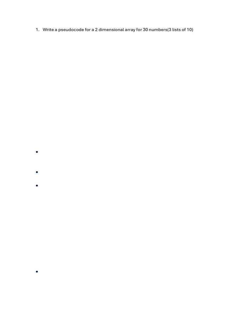 Write A Pseudocode For A 2 Dimensional Array For 30 Numbers ( | PDF ...