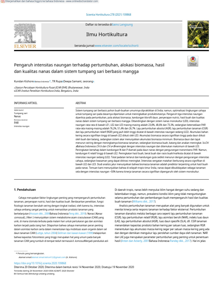 Influence of Shade Intensity On Growth, Biomass Allocation, Yield and ...