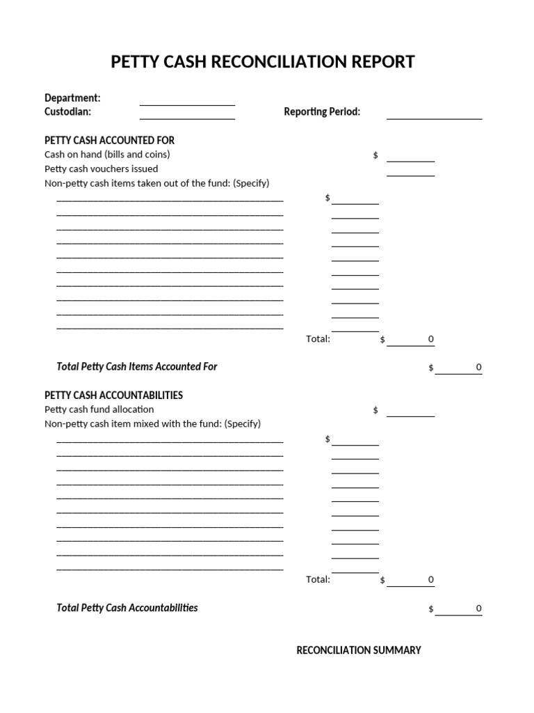 Petty Cash Reconciliation Summary | PDF