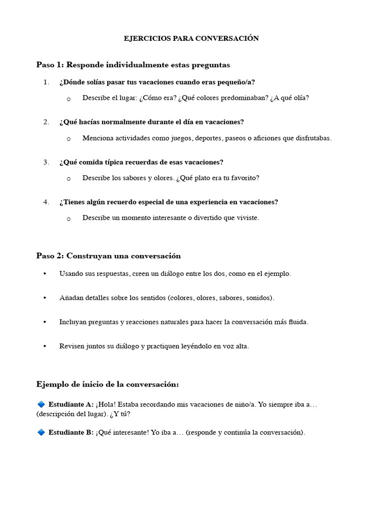 Ejercicios Conversación | PDF