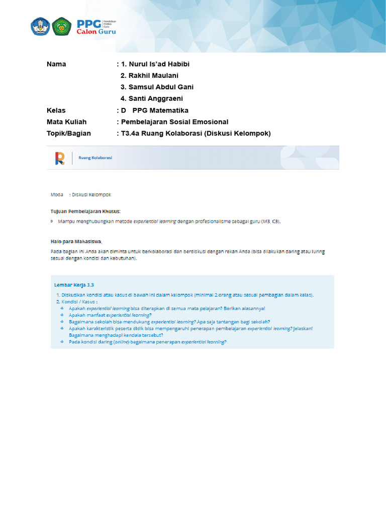 Kelompok 4 - T3.4a Ruang Kolaborasi (Diskusi Kelompok) PSE | PDF