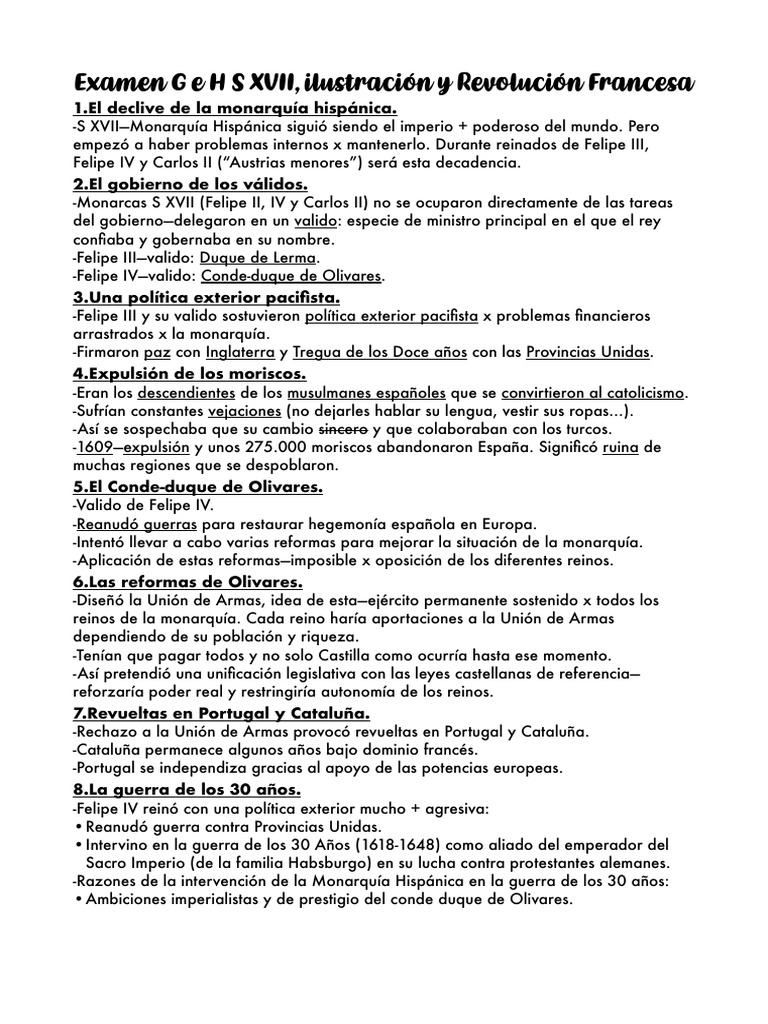 Examen G e H S XVII, ilustracion y revolucion francesa | PDF | Imperio ...