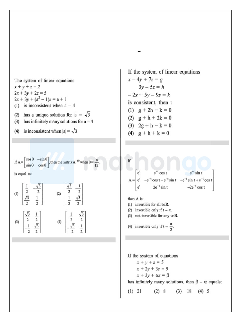 CQB Math Jee Main 2019 Matrices and Determinants | PDF | Matrix Theory