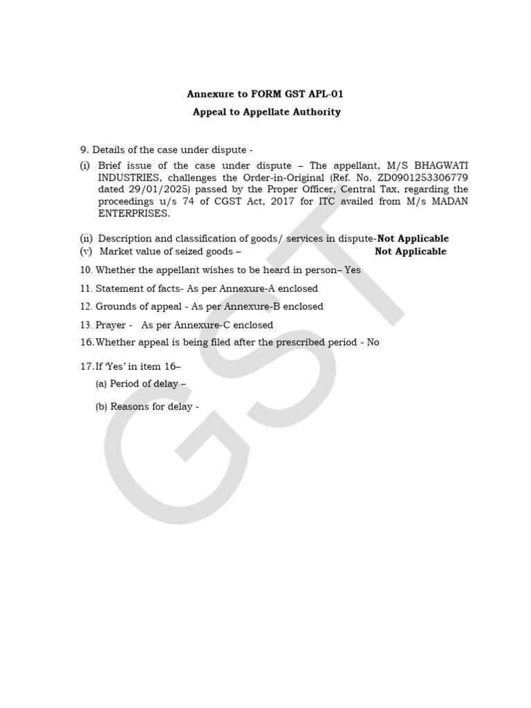 APL 01 Annexure | PDF