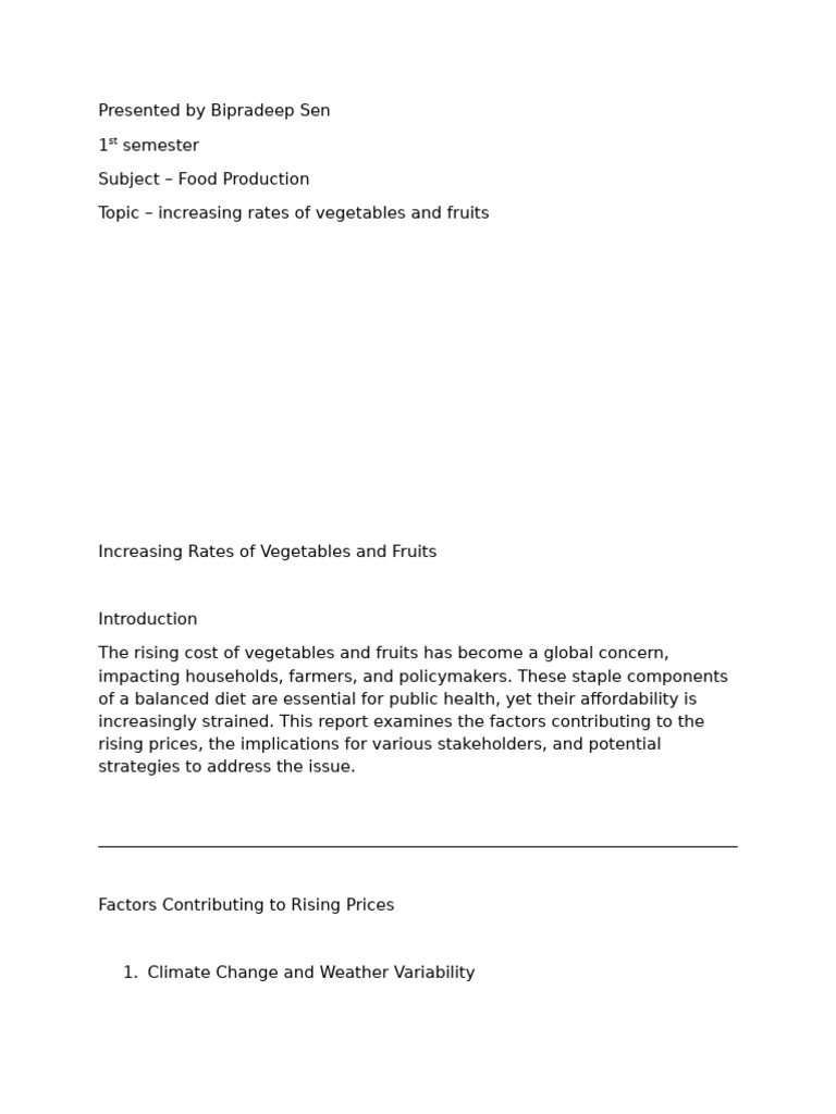 Increasing Rates of Vegetables and Fruits | PDF | Agriculture | Subsidy