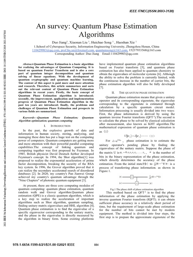 An Survey Quantum Phase Estimation Algorithms | PDF