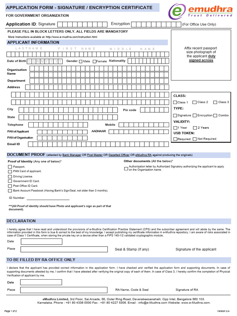 eMudra_Form(Government)_New(1) | PDF | Identity Document | Authentication