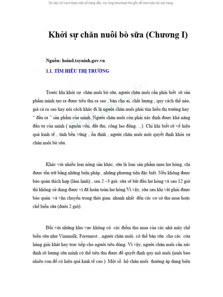 KH Is CH N Nuôi Bò S A (CH NG I) : Ngu N: Hoind - Tayninh.gov - VN | PDF