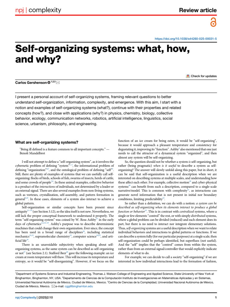 2025 Self Organizing Systems | PDF | Self Organization | System