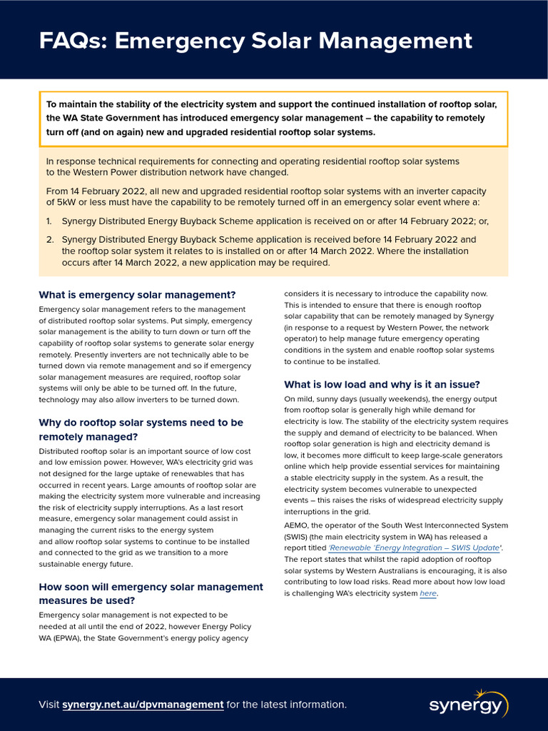 Emergency Solar Management Explained | PDF | Distributed Generation ...