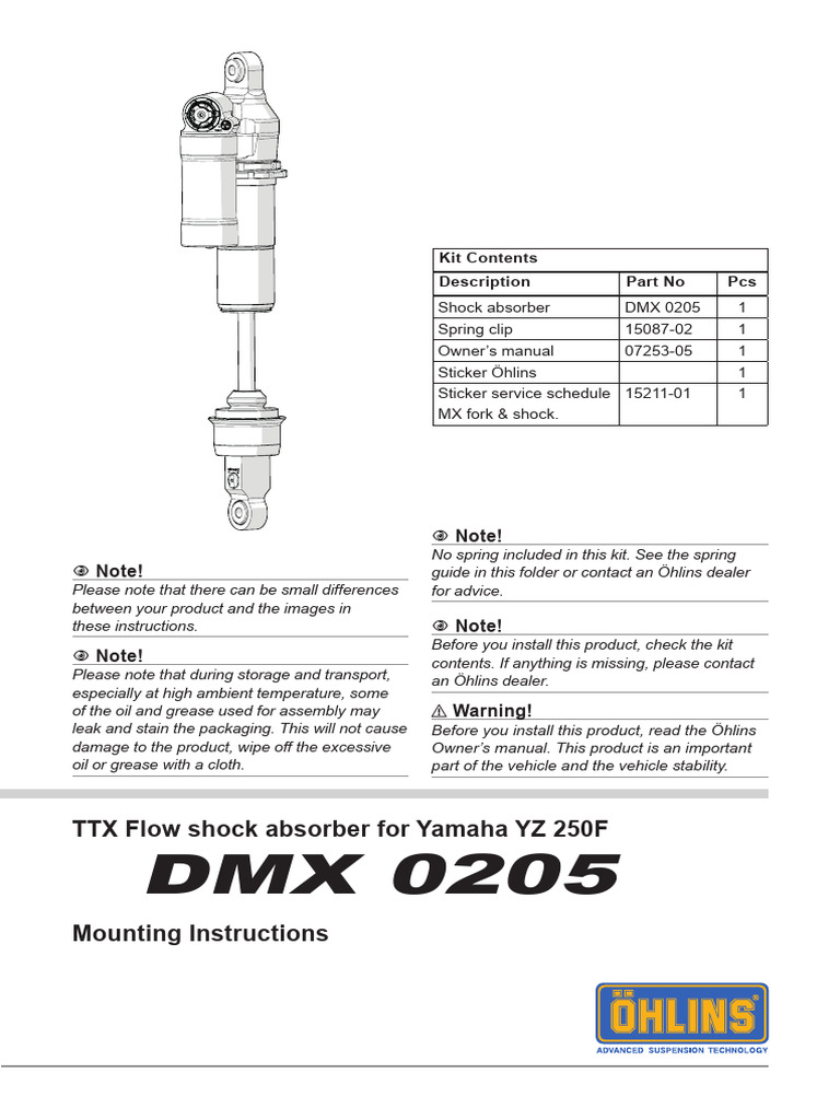 Ohlins - Europe - Einbauanleitung Oehlins Motorrad DMX 0205 | PDF | Motor Vehicle | Vehicles