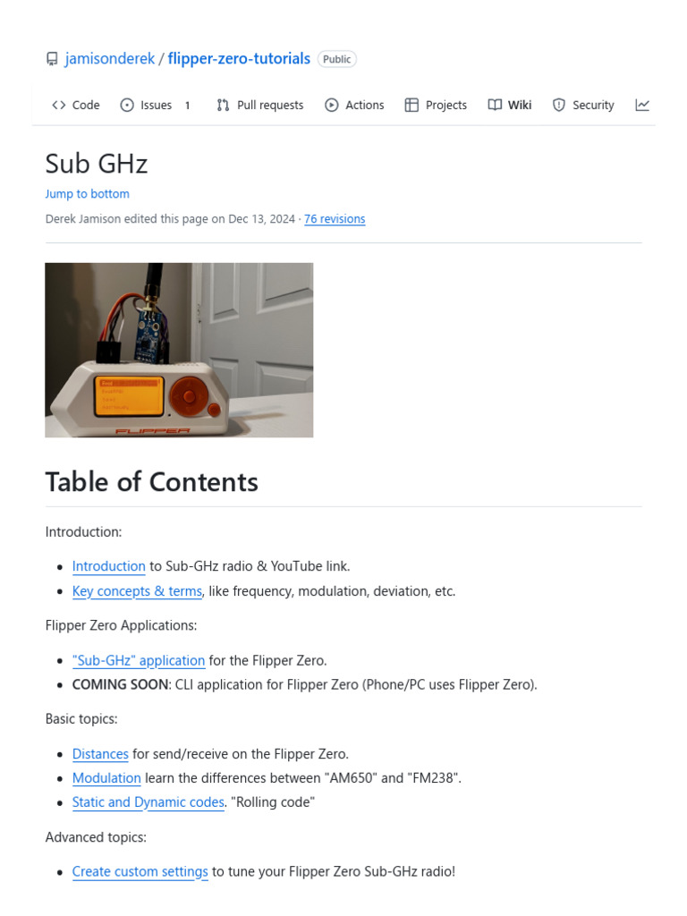 Sub GHZ Jamisonderek - Flipper-Zero-Tutorials Wiki GitHub | PDF ...