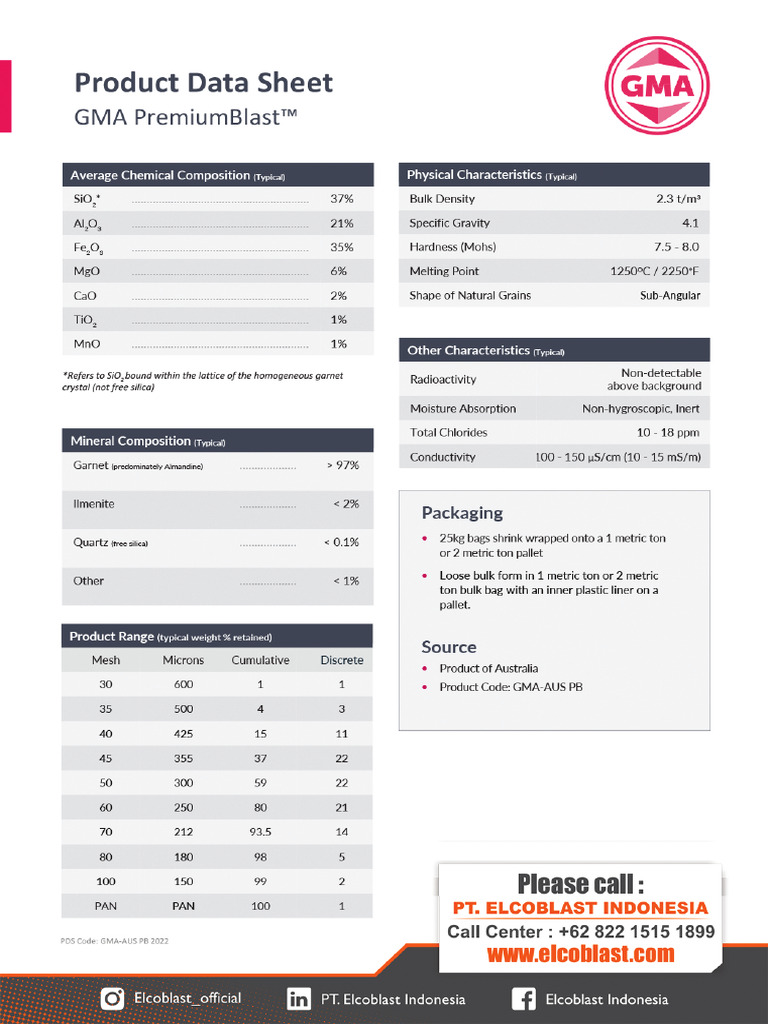 GMA Product Data Sheet 2024 - Elcoblast | PDF