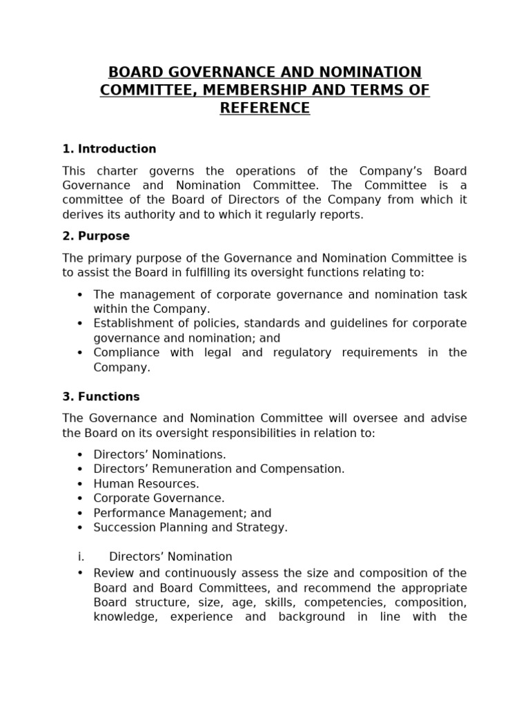 Board Governance & Nomination Committee Guide | PDF | Performance ...