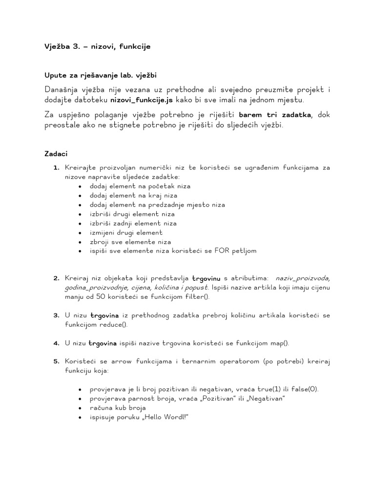 Vjezba 3 - Nizovi i Funkcije | PDF